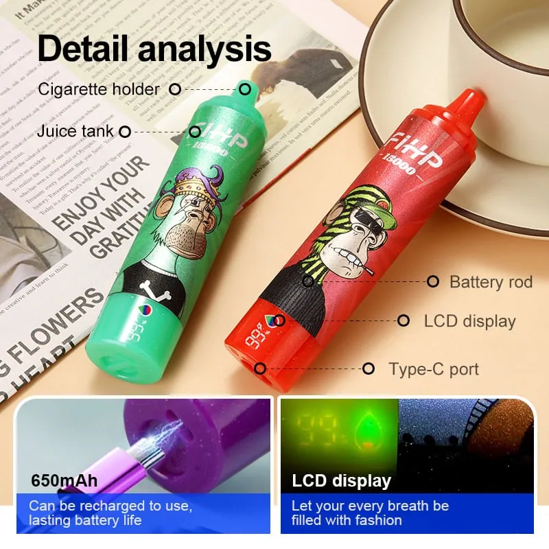 Fihp 15000 Puffs Vaper Disposable Vapes Electronic Cigarettes LED ...
