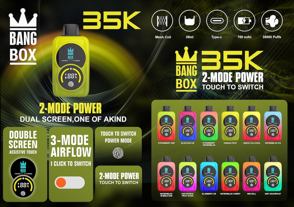 Bang Box 35000 Puffs Touch Control 2 Power Mode Double Screen Vape 35k ...